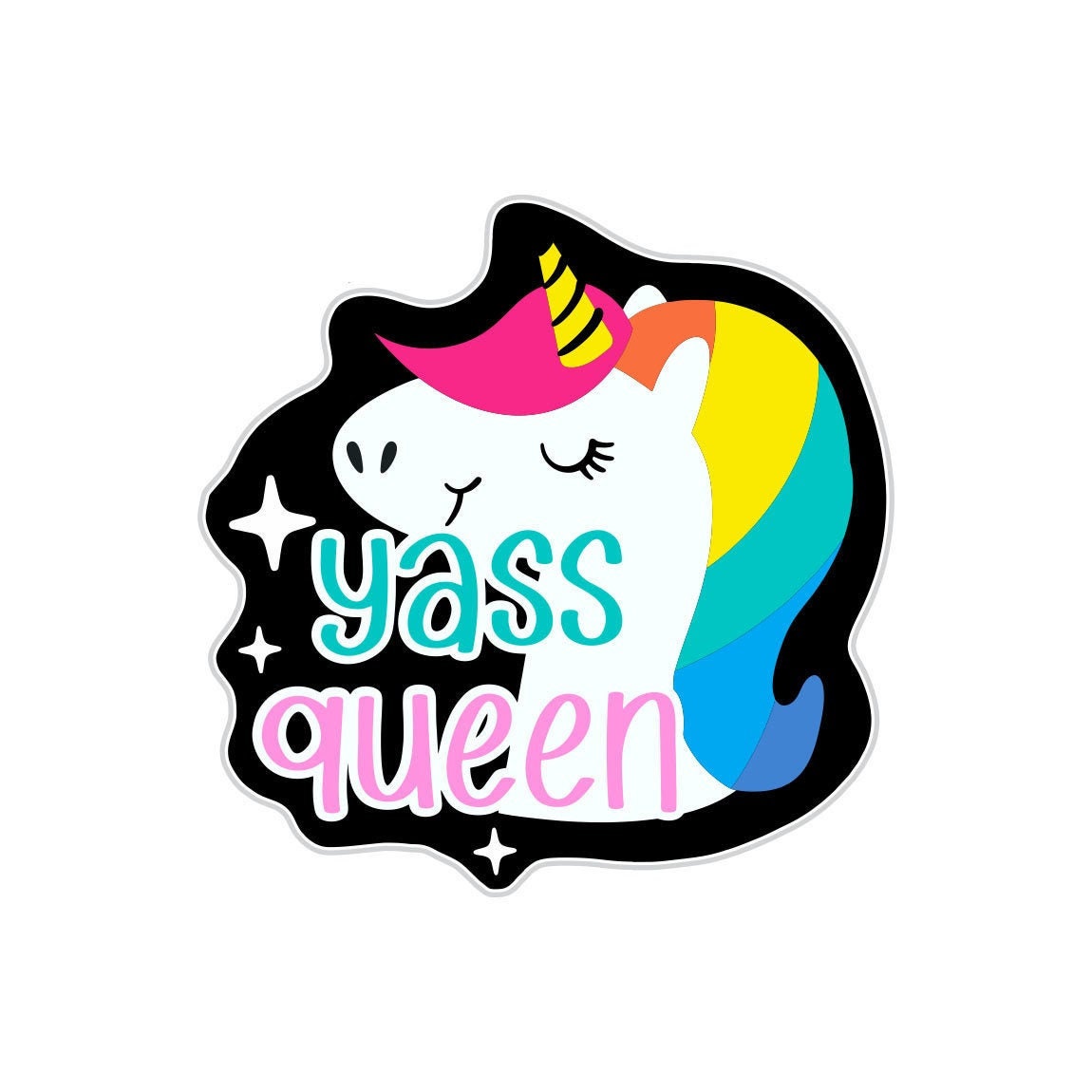 Yass Queen Rainbow Unicorn Sticker, Gay Pride Month, Rainbow Waterproof ...
