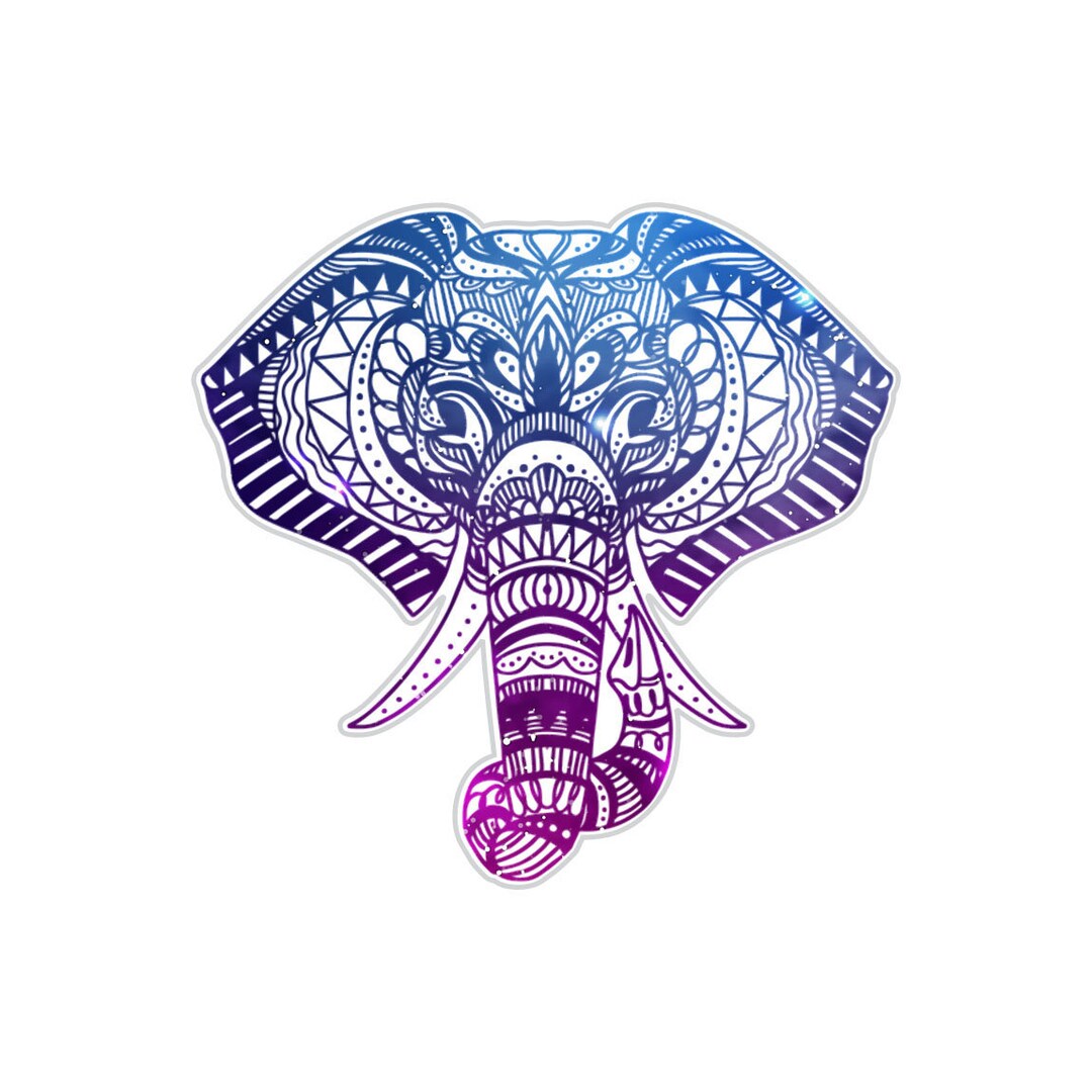 Elephant Mandala Sticker in Purple and Blues, Waterproof Sticker for ...
