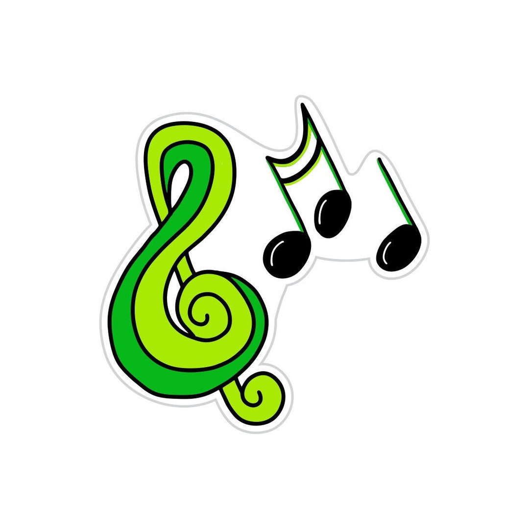 Groovy Green Treble Clef With Musical Notes Sticker, Waterproof Sticker ...