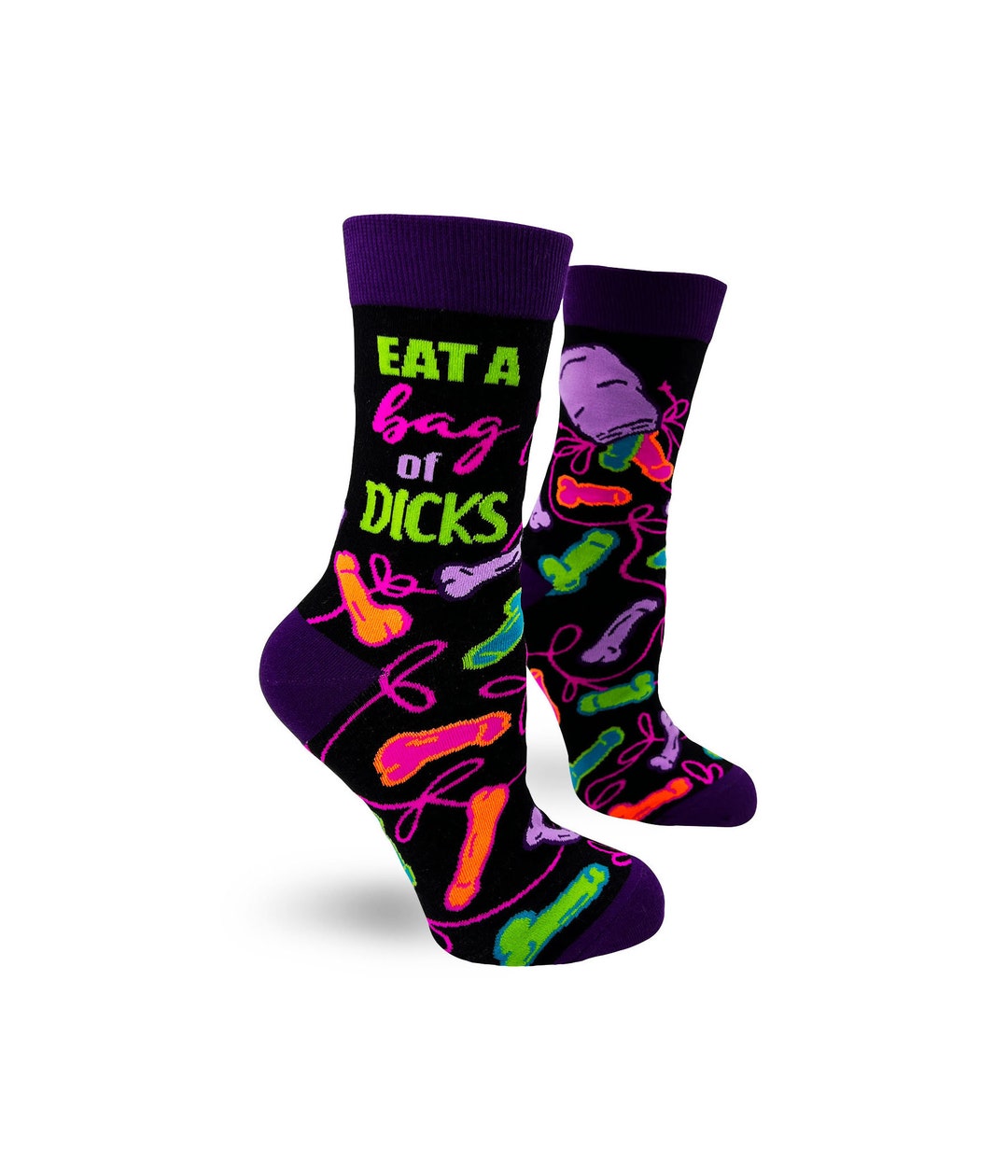 Eat a Bag of Dicks Sassy Women's Novelty Crew Socks Inappropriate Swear ...