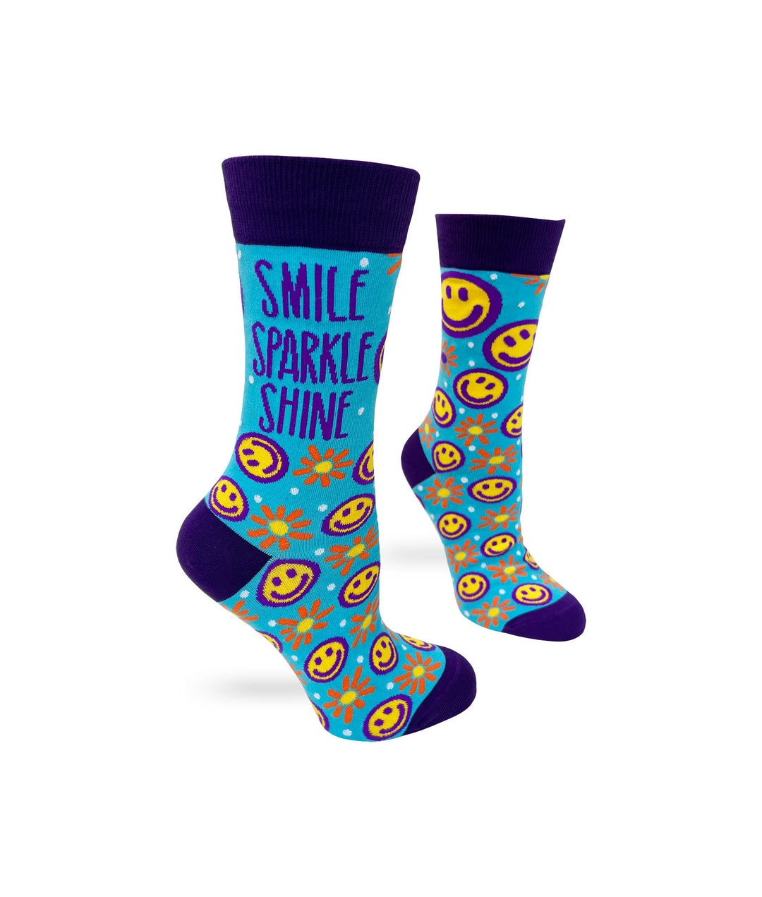 Smile Sparkle Shine Women's Crew Socks Inspirational Gift for Her Cute ...