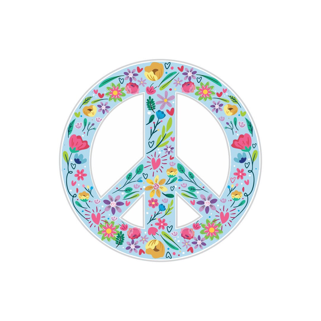 Pretty Floral Peace Sign Sticker, Waterproof Sticker for Laptop, Phone ...