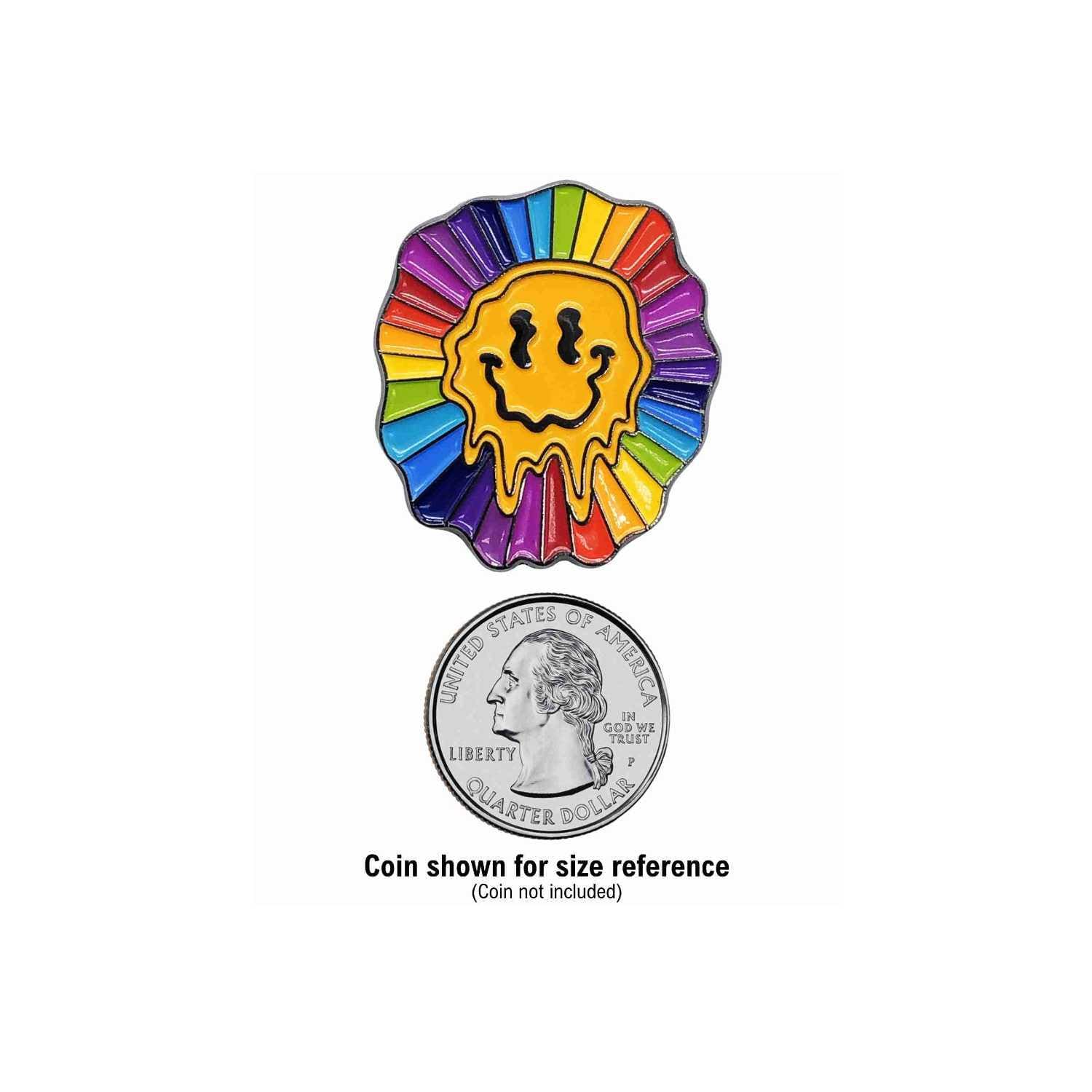 Melting Smiley Face Rainbow Enamel Pin With Metal Frame | Groovy Enamel ...