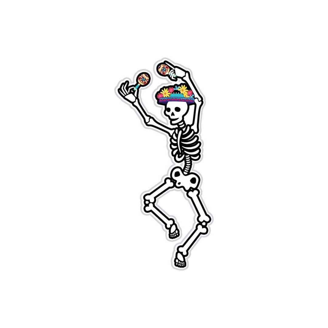 Dancing Day of the Dead Skeleton Sticker, Waterproof Sticker for Laptop ...