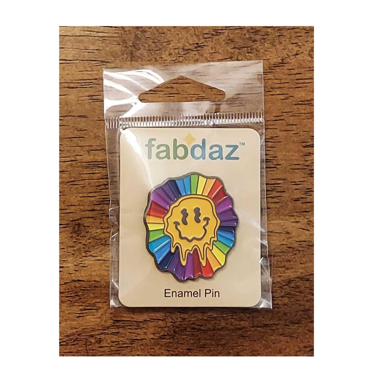 Melting Smiley Face Rainbow Enamel Pin With Metal Frame | Groovy Enamel ...
