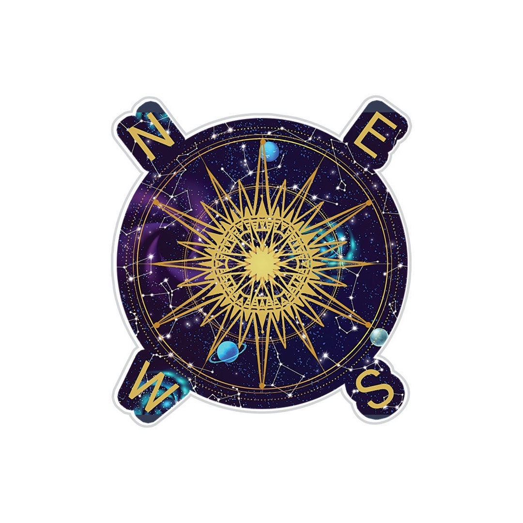 Celestial Compass Rose at Night Sticker, Waterproof Sticker for Laptop ...