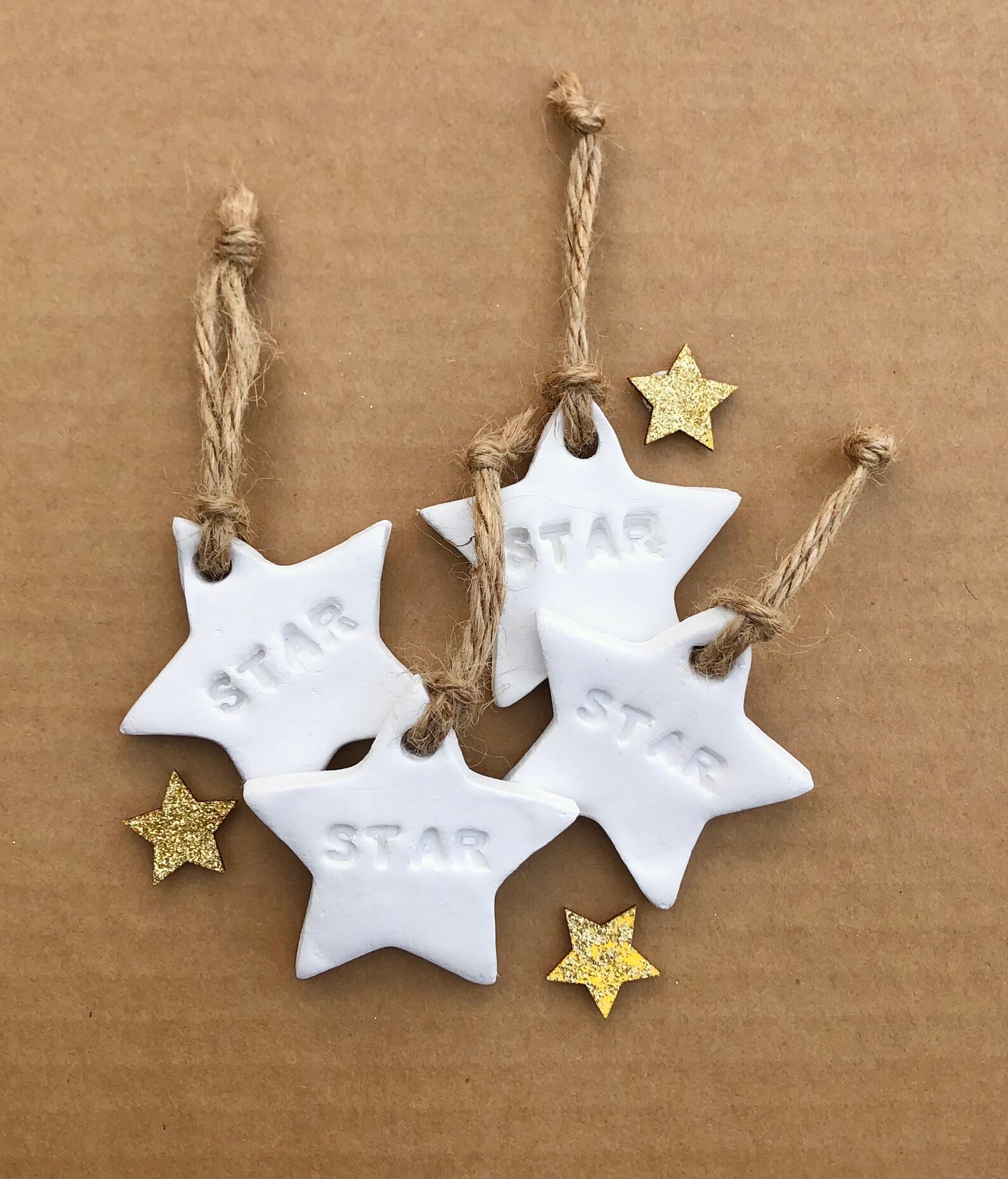 Hanging Clay Star With Jute String Rustic White Decor Decoration Word ...