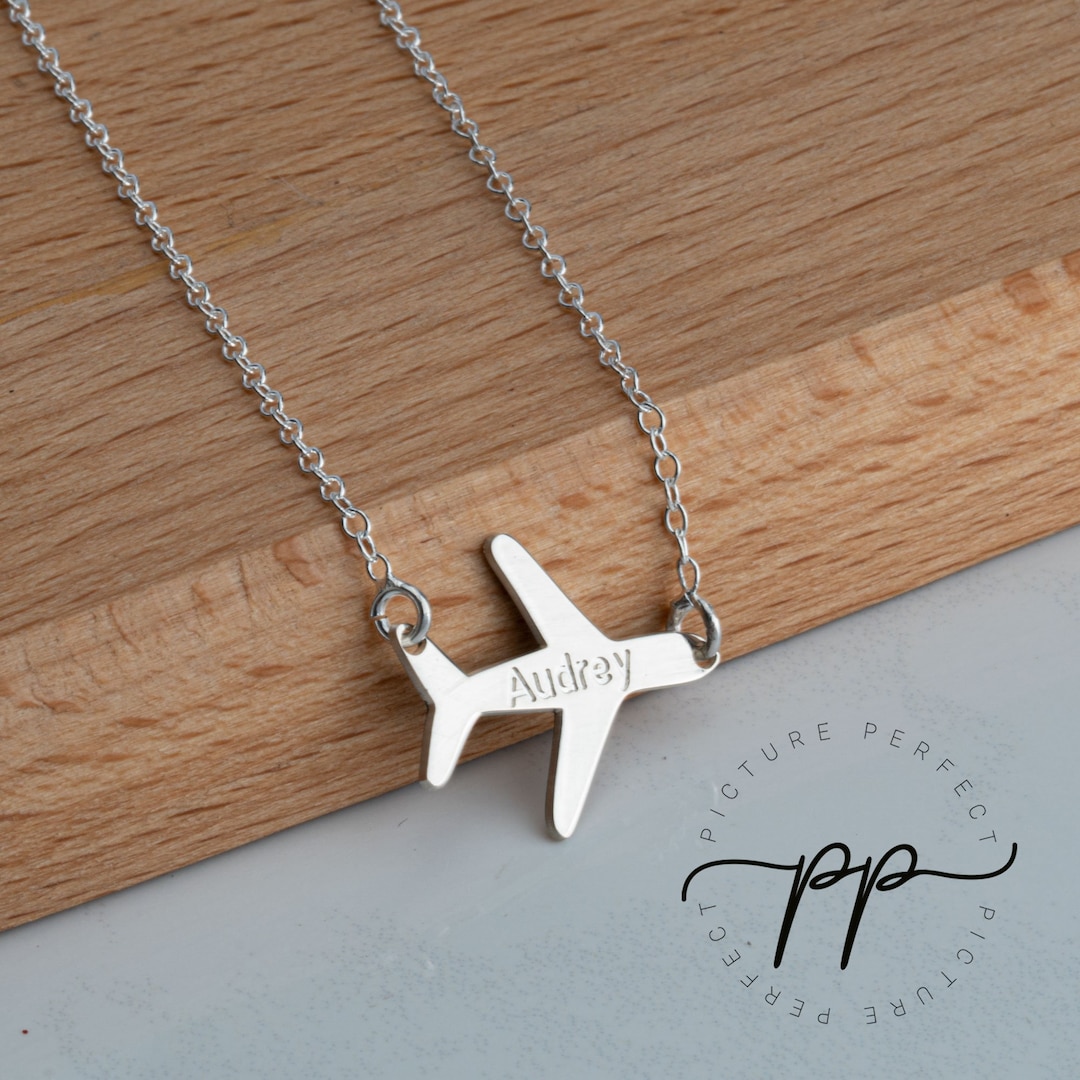 Engraved Airplane Name Necklace: Sterling Silver Travel Pendant - Etsy