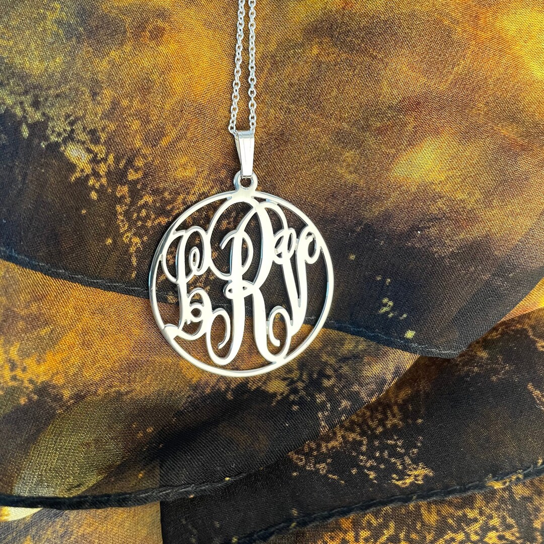 Circle Monogram Necklace - Classic Medium Size Monogram - 3 Initial ...