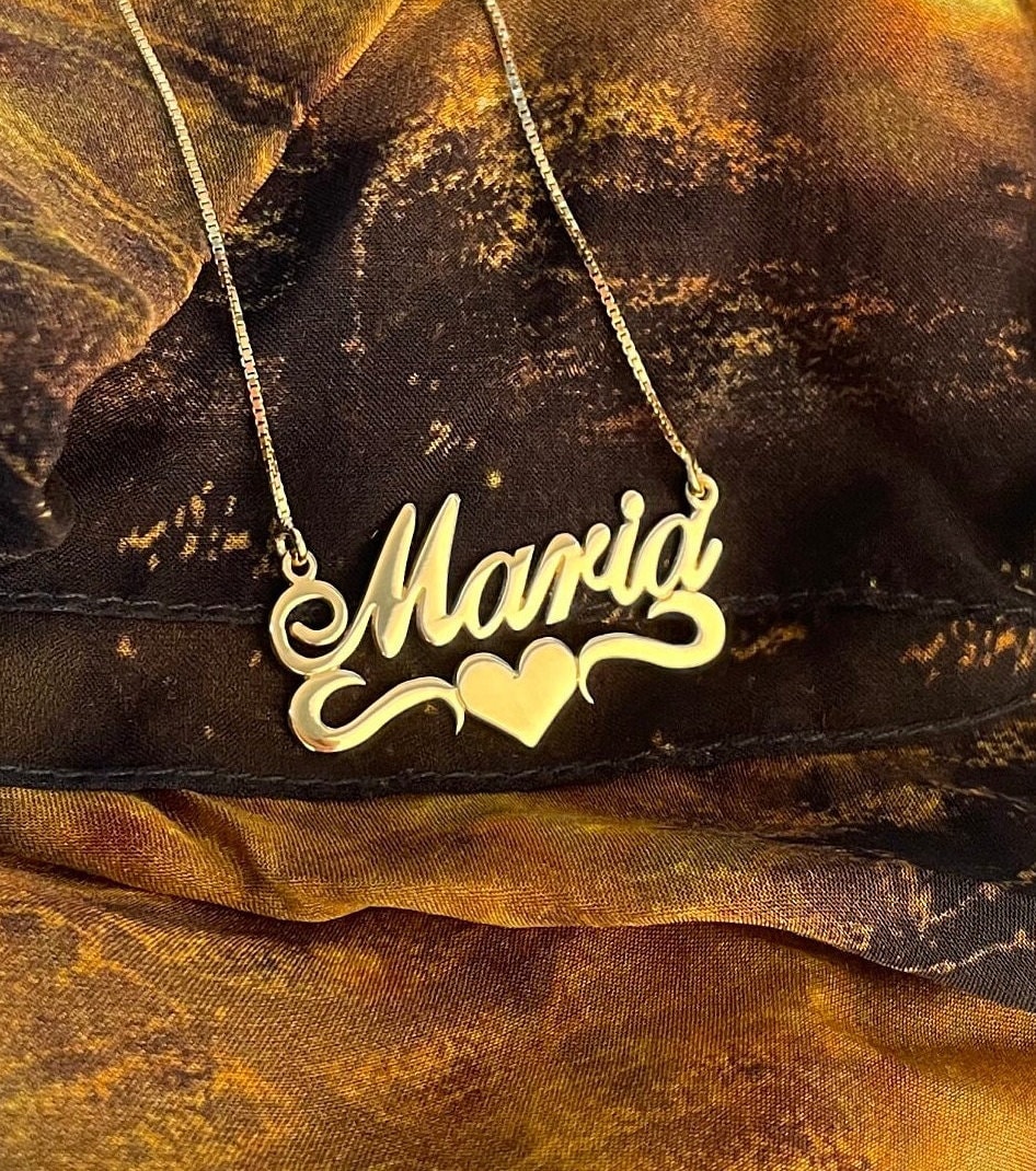 Name Necklace With Heart Underline - Sterling Silver Thicker Pendant ...