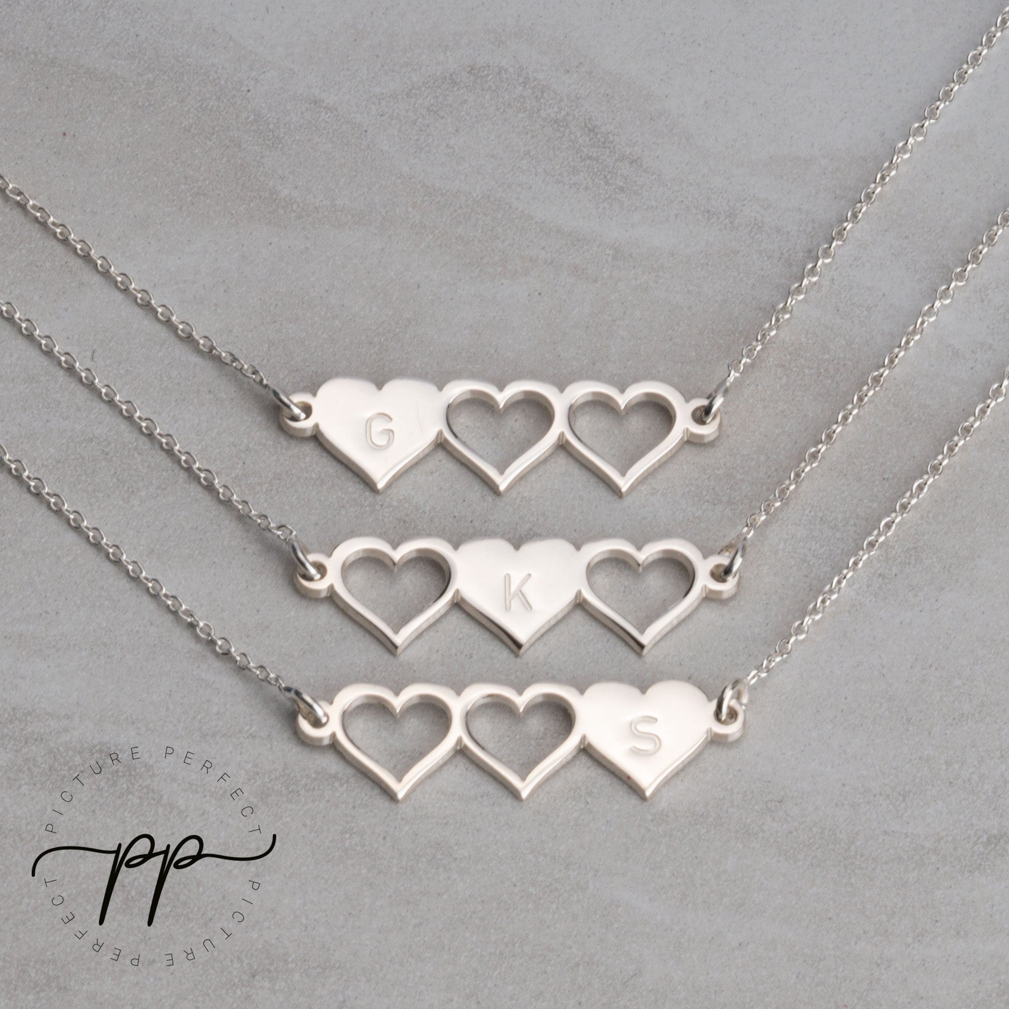 Triple Heart Necklace Set with initials Three Necklaces Set Best Friend Jewelry Sisters Jewelry Set Letter Necklaces