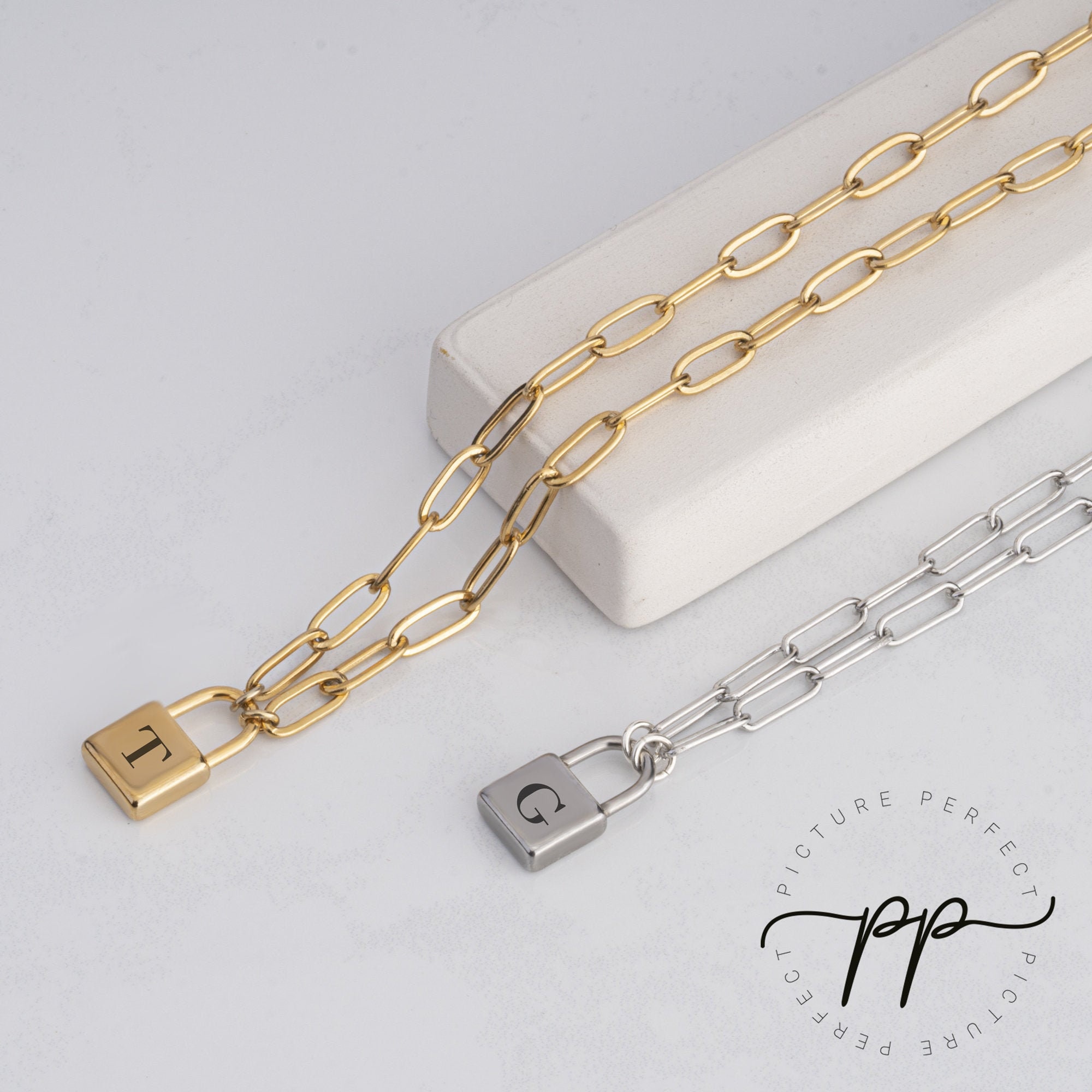 Personalized Stainless Steel Initial Lock Necklace - Custom Laser ...