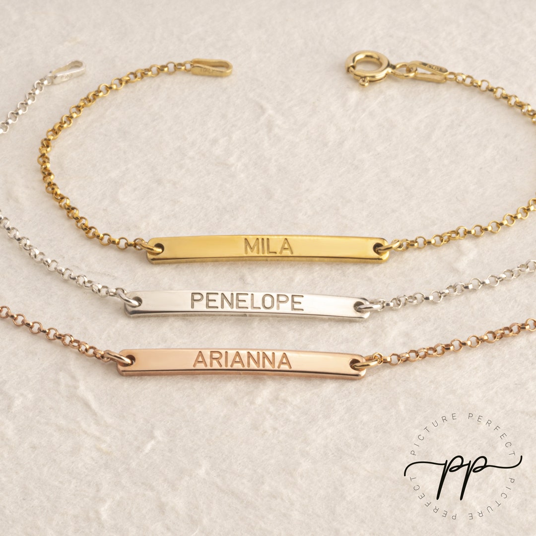 Engraved Name Bar Bracelet - Personalized Sterling Silver Name Bracelet ...