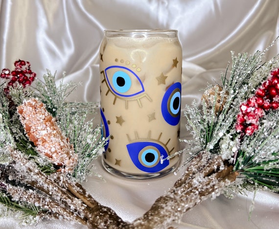 Evil Eye 16oz Glass Can Glassware - Etsy