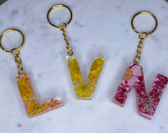 Letter/initial Resin Keychain With Foil Flakes and Dried | Etsy