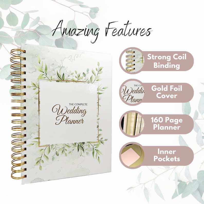 Wedding Planner Book, 160 Page Spiral Bound Wedding Organizer With Gold ...