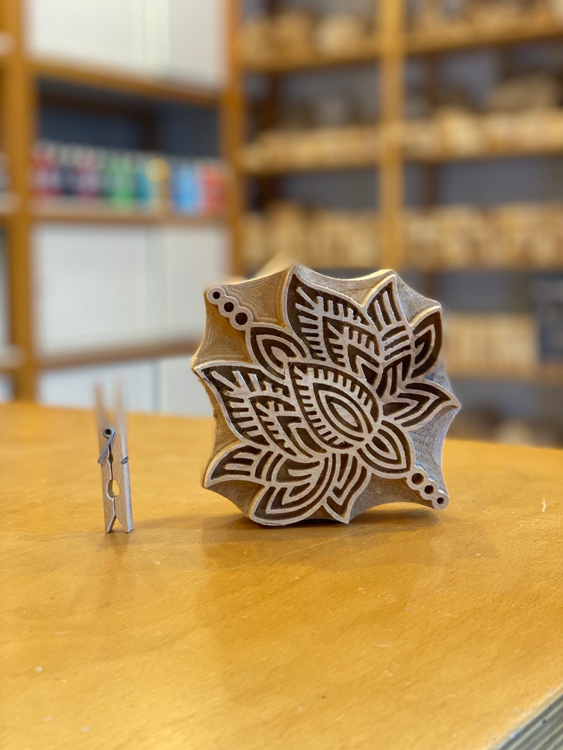 Wooden Lotus Flower Block Print Stamp 6 Pcs | Etsy