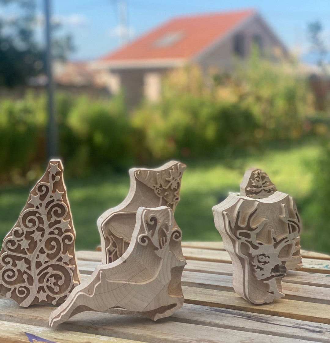 Wooden Noel Block Print Stamps 5pcs - Etsy