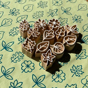 Wooden Block Print , Small Leaves Block Print Set 12pcs , Fabric Print ...