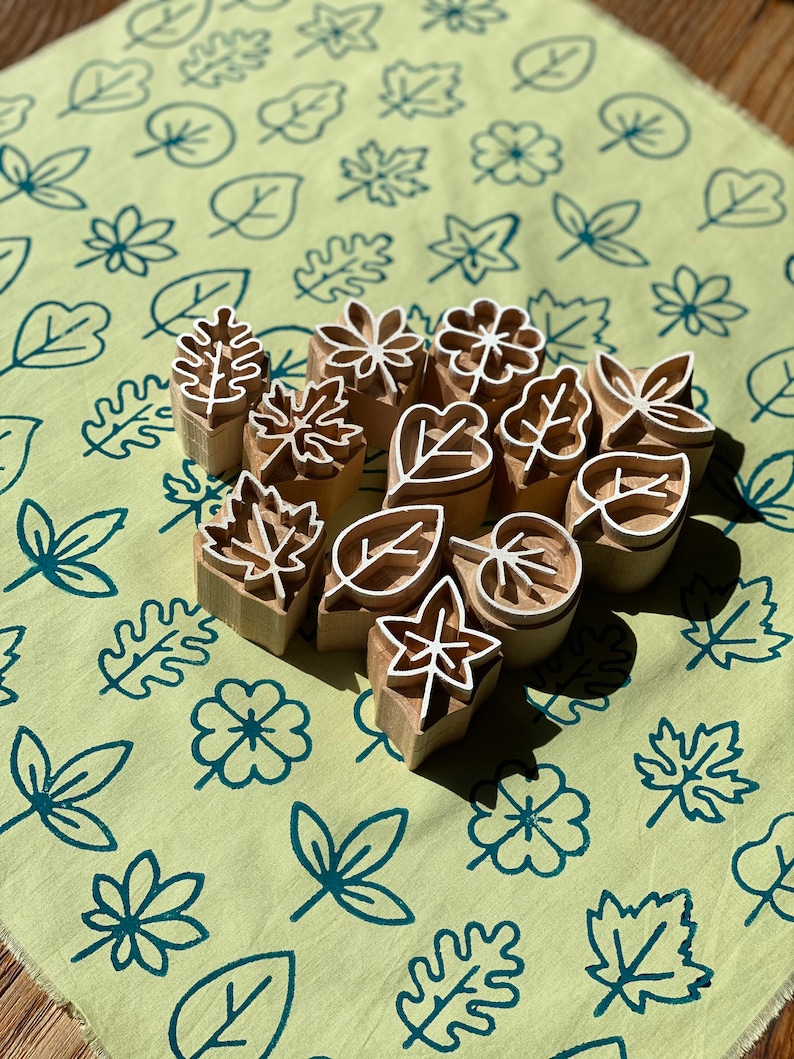 Wooden Block Print , Small Leaves Block Print Set 12pcs , Fabric Print ...