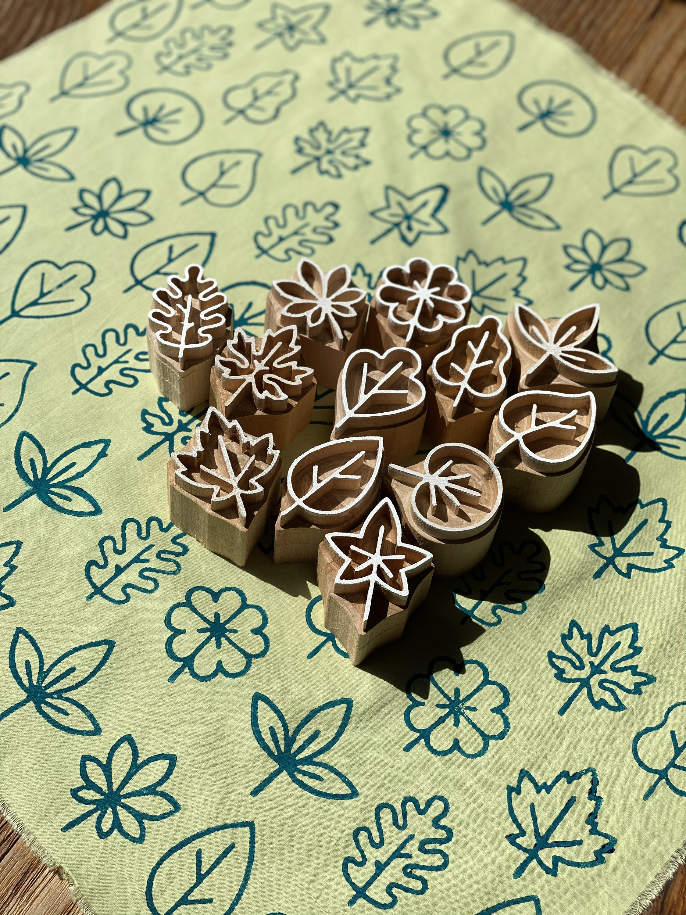 Wooden Block Print , Small Leaves Block Print Set 12pcs , Fabric Print ...