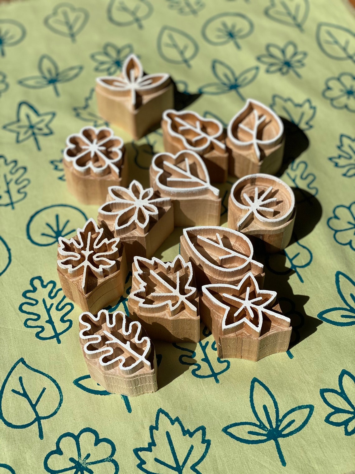 Wooden Block Print , Small Leaves Block Print Set 12pcs , Fabric Print ...