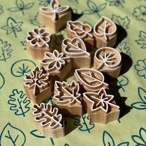 Wooden Block Print , Small Leaves Block Print Set 12pcs , Fabric Print ...