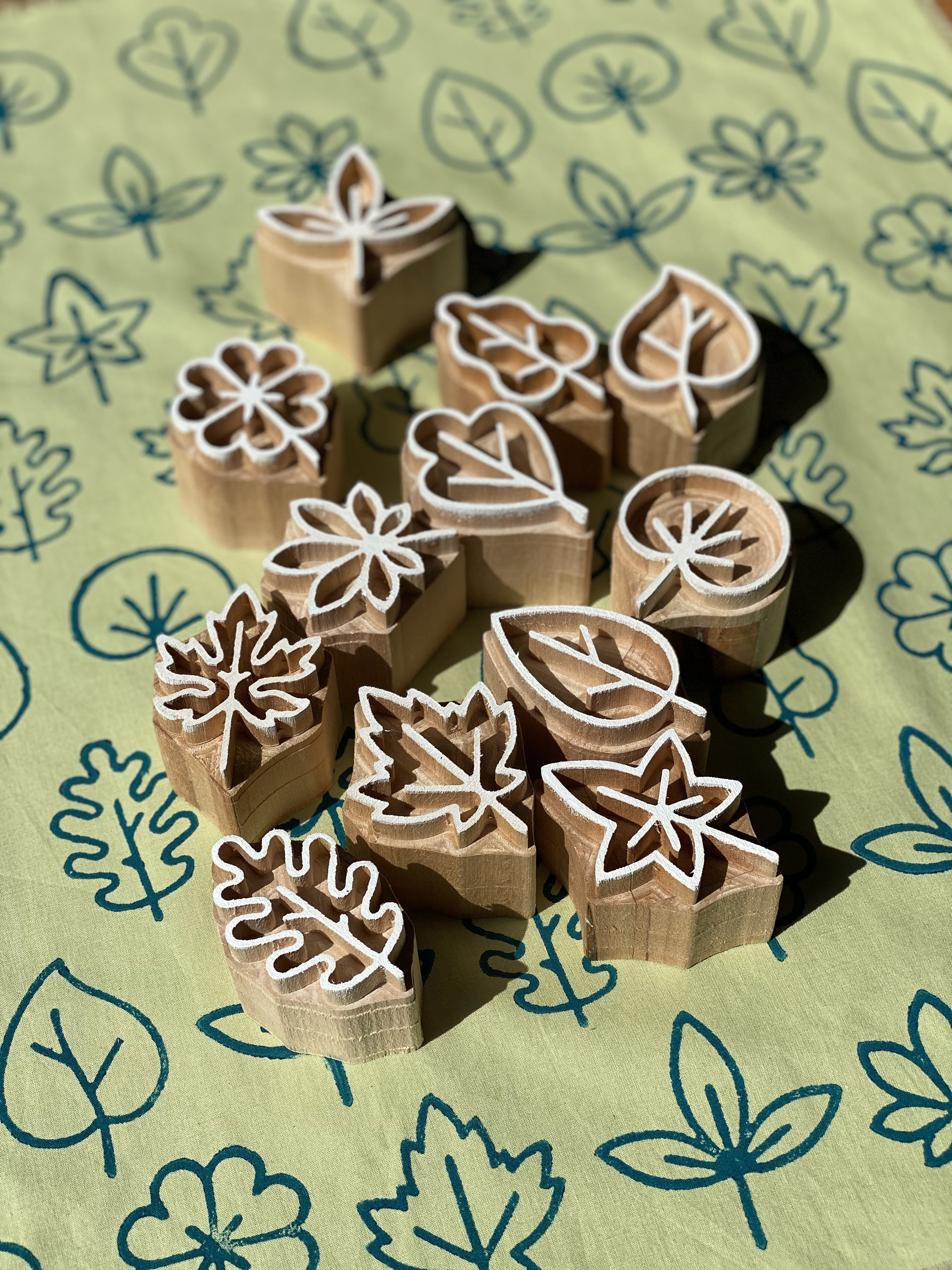 Wooden Block Print , Small Leaves Block Print Set 12pcs , Fabric Print ...