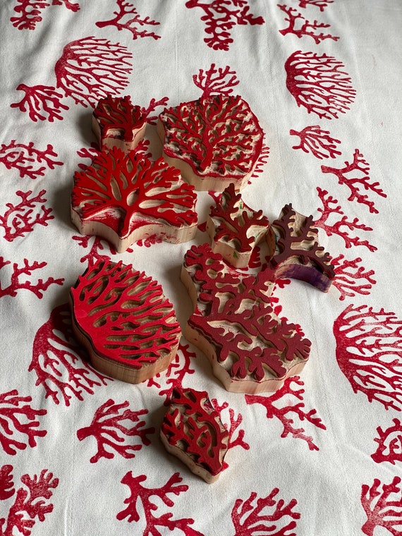 Wooden Coral Block Print Stamp 8 Pcs | Etsy