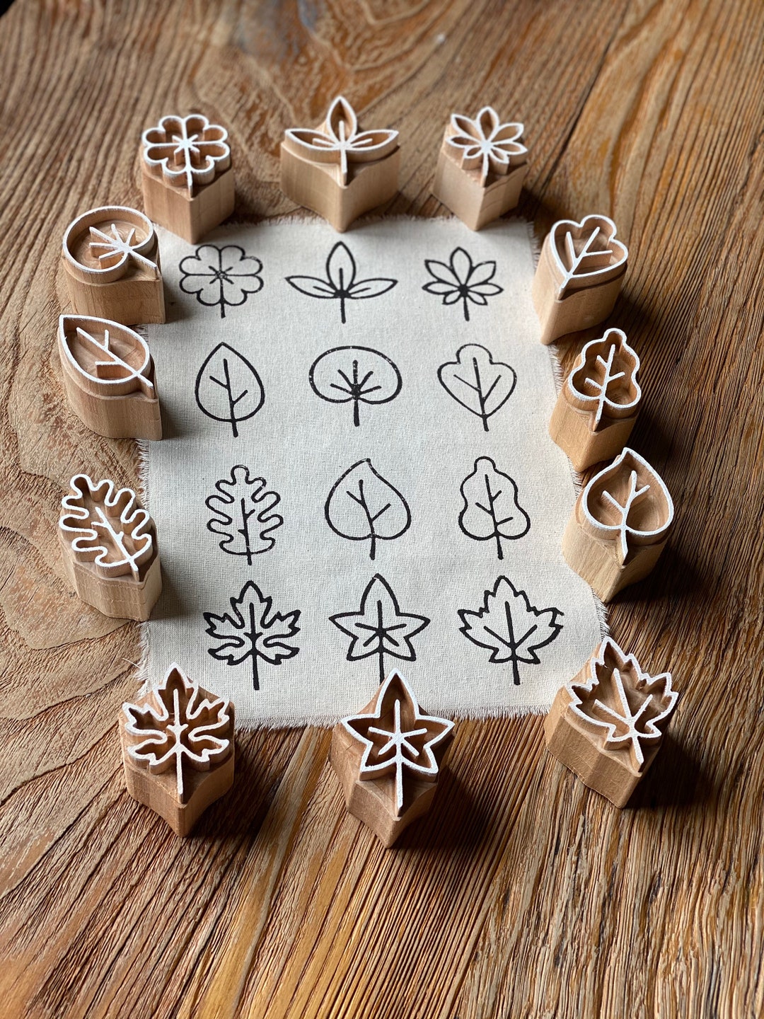 Wooden Block Print , Small Leaves Block Print Set 12pcs , Fabric Print ...