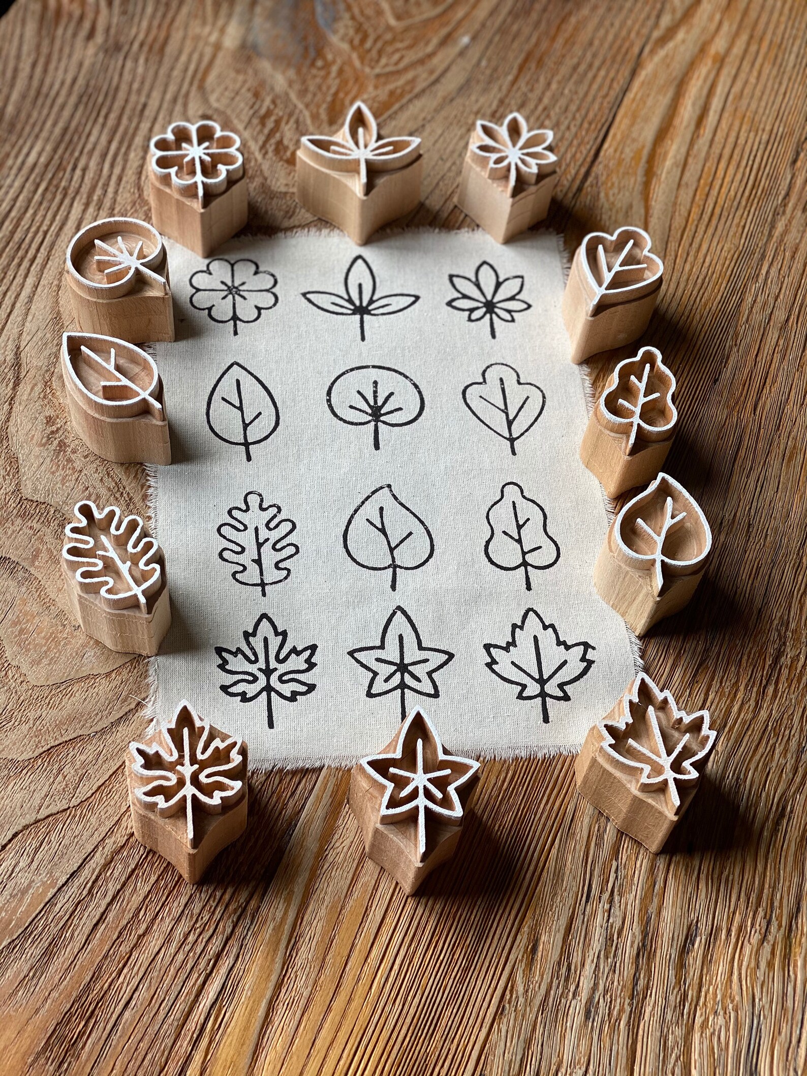 Wooden Block Print , Small Leaves Block Print Set 12pcs , Fabric Print ...