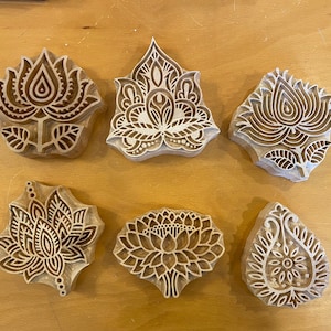 Wooden Lotus Flower Block Print Stamp 6 Pcs - Etsy