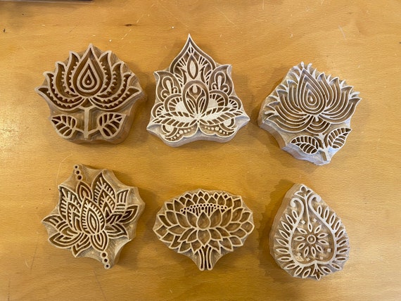 Wooden Lotus Flower Block Print Stamp 6 Pcs | Etsy