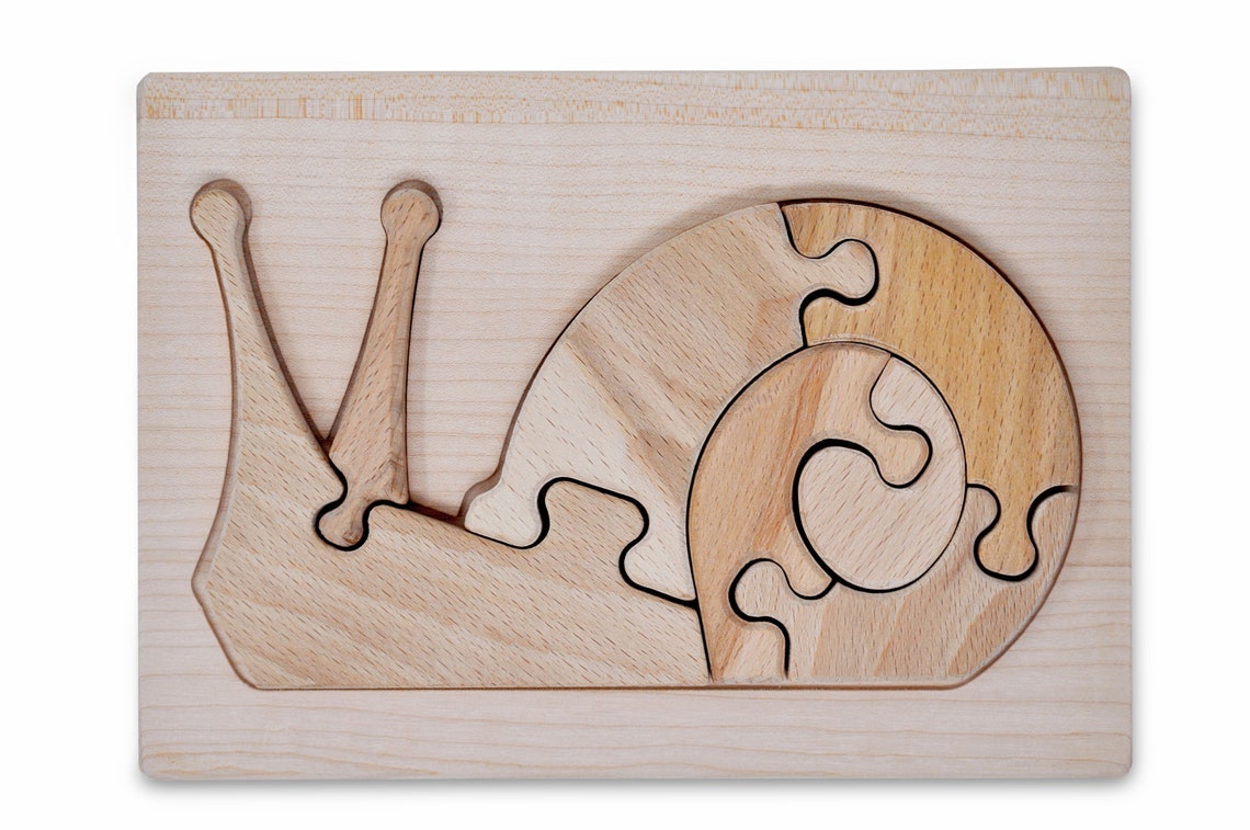 Snail Jigsaw Wooden Puzzle for Toddlers. 100% Solid Natural | Etsy