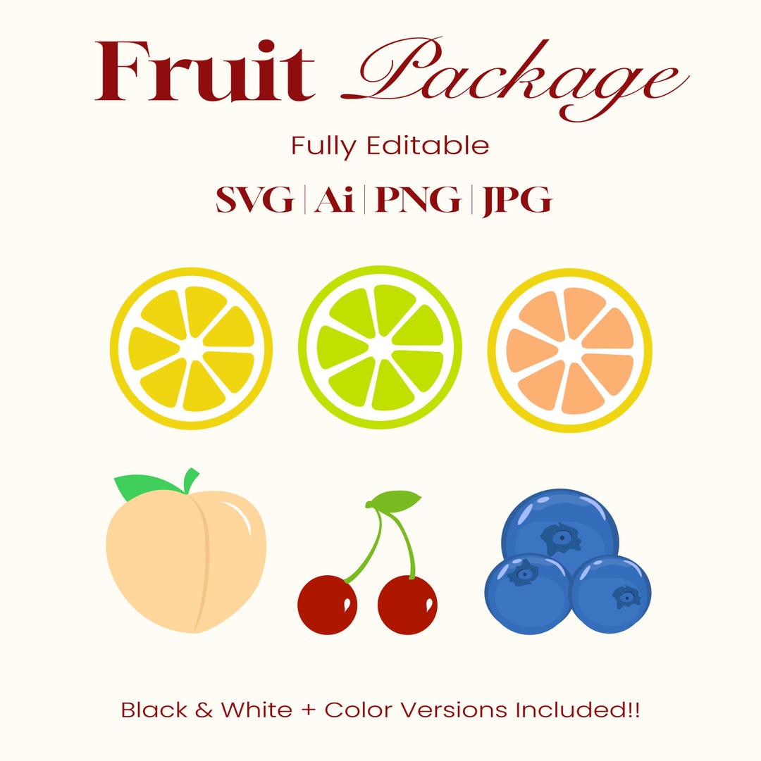 Fruit SVG Pack of Six Digital Downloads | Lemon | Lime | Grapefruit ...