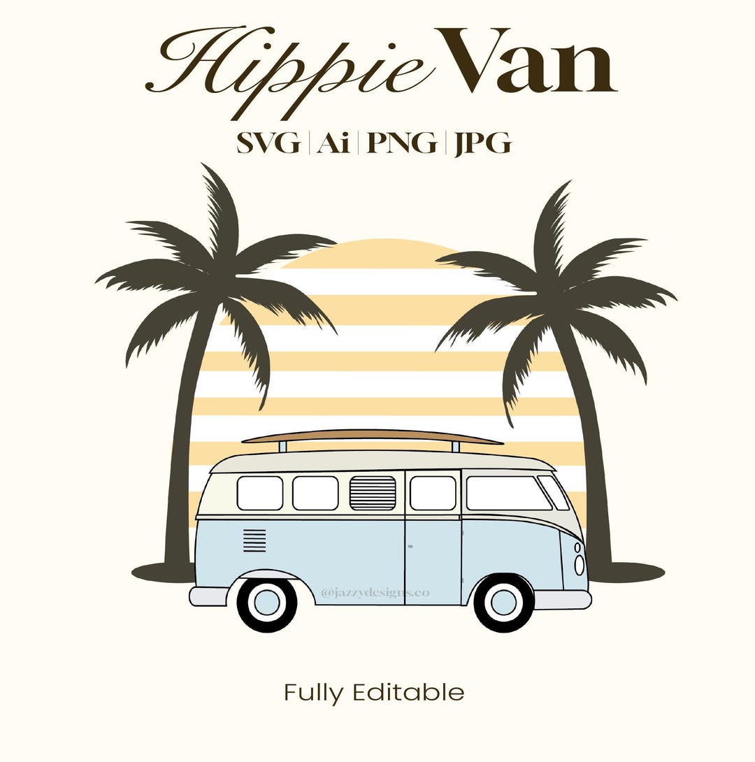Surfer Hippie Van SVG Illustration Volkswagen - Etsy