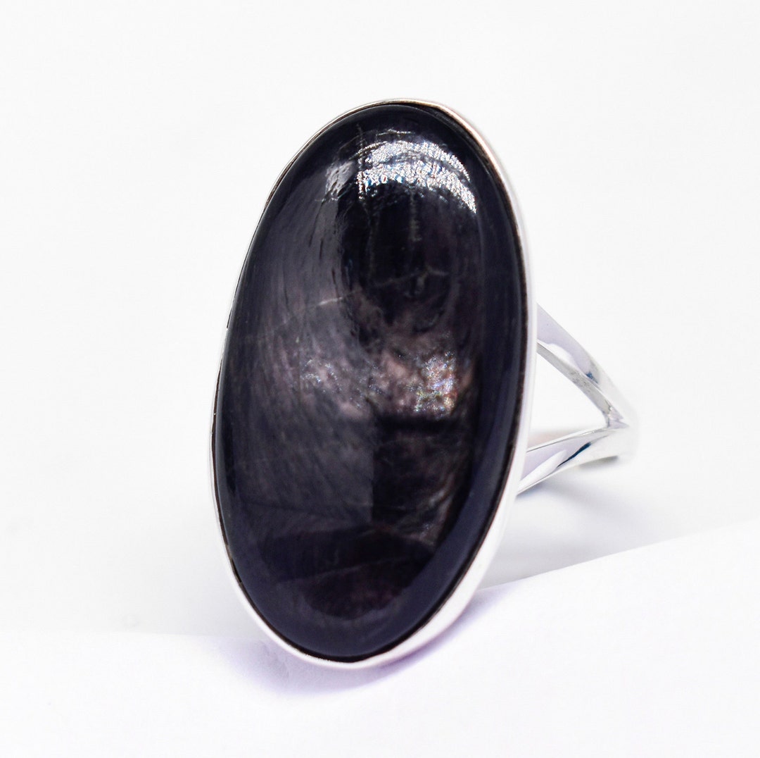 Oval Black Hypersthene Ring: Solid Sterling Silver Gemstone Jewelry - Etsy