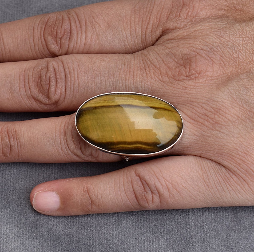Large Tiger's Eye Ring, Handmade Gemstone Jewelry, Natural Tiger's Eye ...