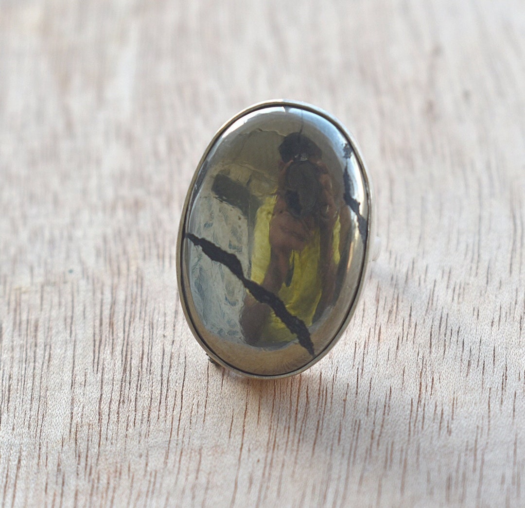 Large Natural Pyrite Apache Gold Rings, Gemstone Jewelry, 925 Sterling ...