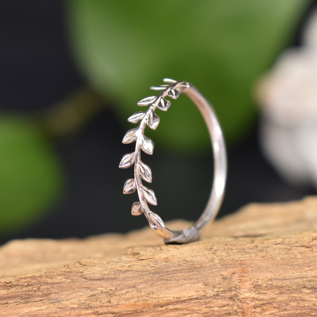 Sterling Silver Open Ring Rings for Women Leaf Ring Valentines Gift for Her Silver Band Leaf ...