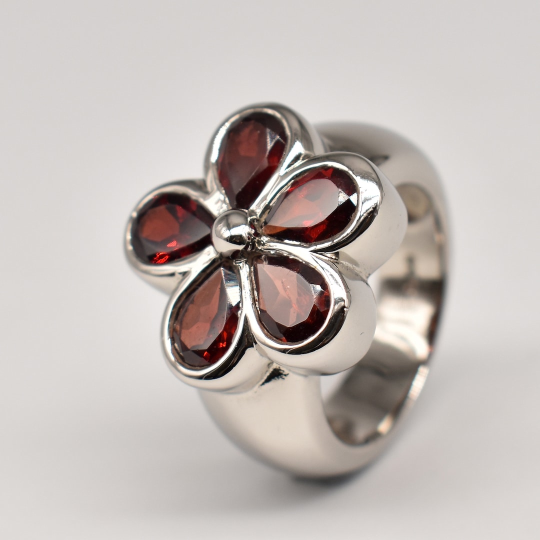 Natural Red Garnet 925 Sterling Silver Ring, Handmade Gemstone Ring ...