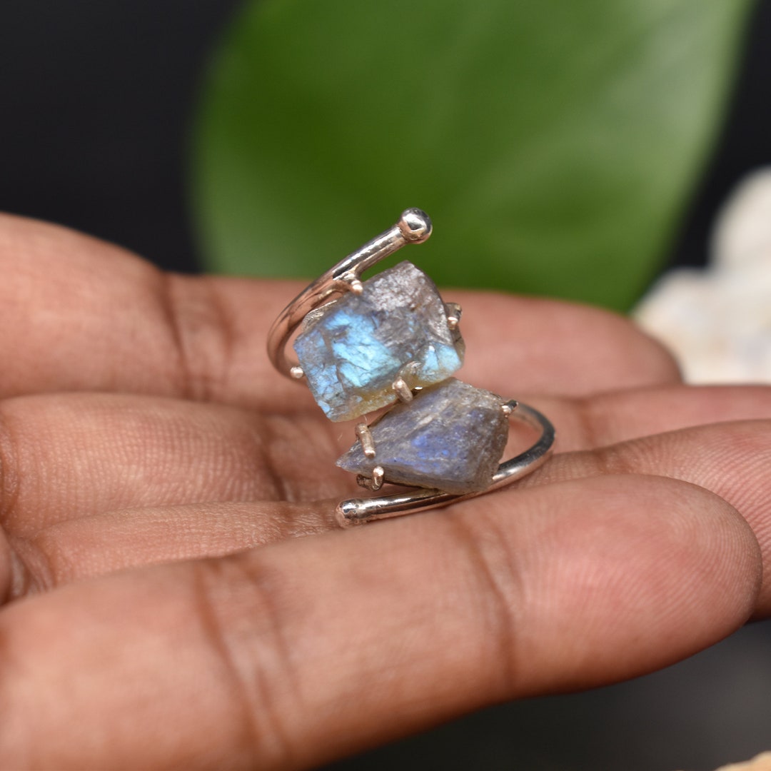 Statement Raw Labradorite Rings, Birthstone Gift, Prong Labradorite ...