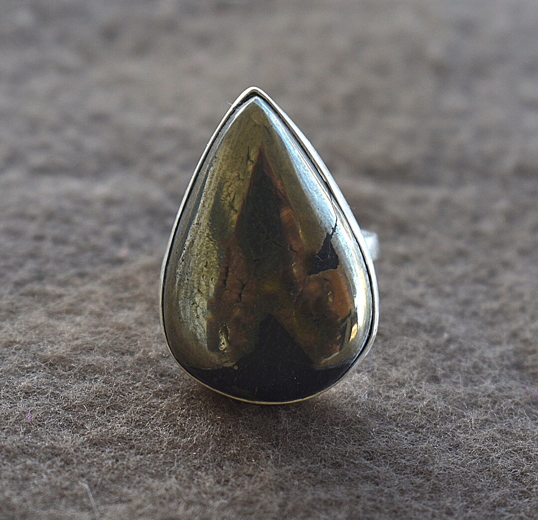 Statement Apache Pyrite Gold 925 Sterling Silver Ring, Pear Gemstone ...