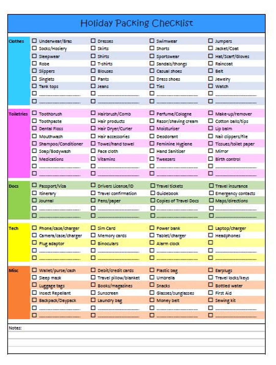 Holiday Travel Packing Checklist Printable PDF in A4 and - Etsy