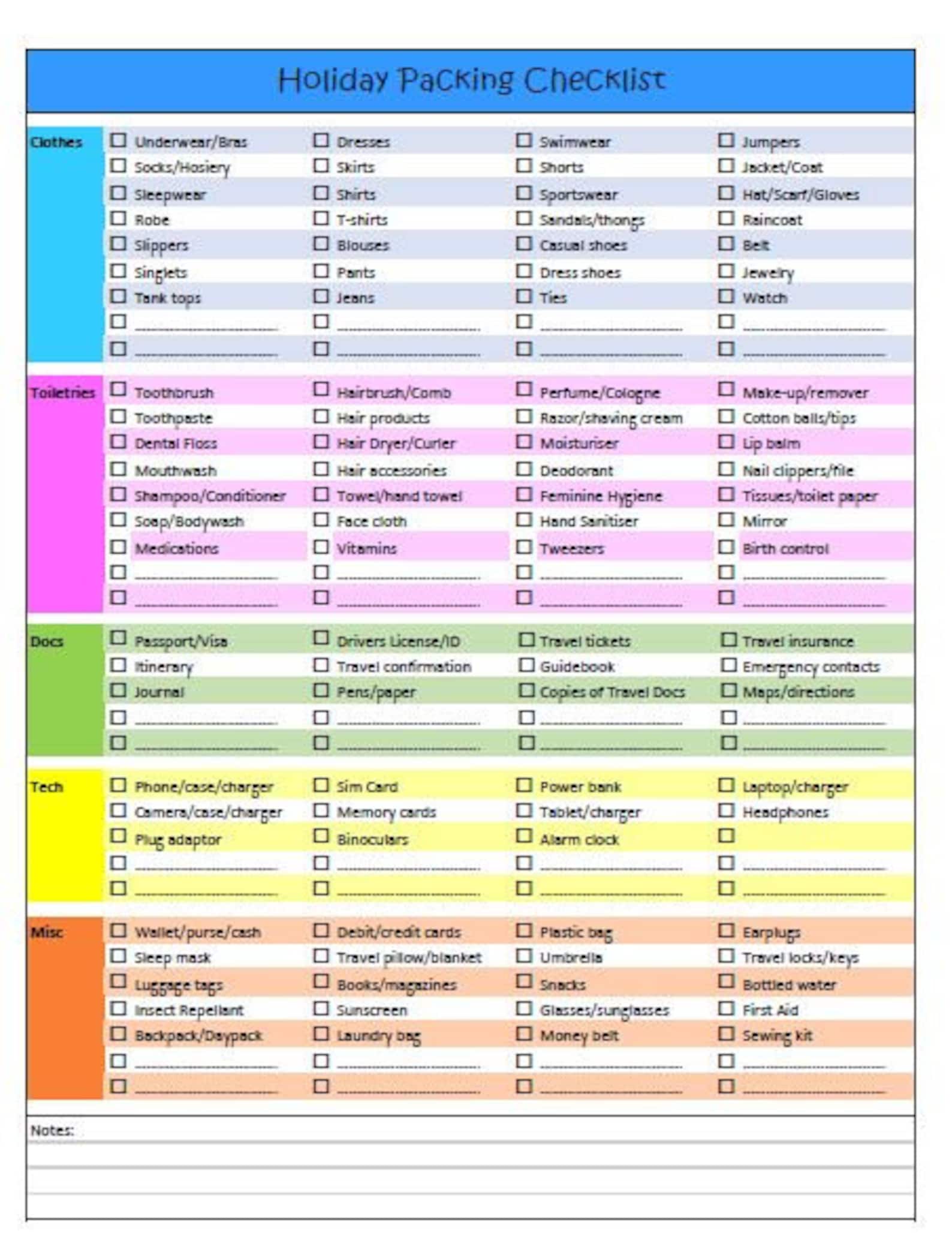 Holiday Travel Packing Checklist Printable PDF in A4 and - Etsy