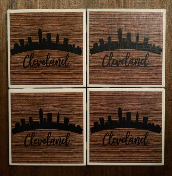 Cleveland Script Coasters Set of 4 Ceramic Tile Decoupage | Etsy
