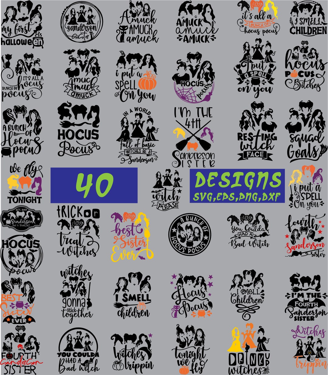 Hocus Pocus Halloween Digital Design Bundle40 Designs Png, Svg, Dxf ...