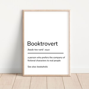 Booktrovert Definition Print, Digital Wall Art, Bookaholic, Cute ...