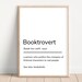 Booktrovert Definition Print, Digital Wall Art, Bookaholic, Cute ...