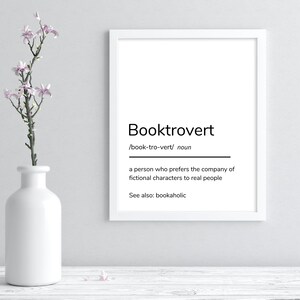 Booktrovert Definition Print, Digital Wall Art, Bookaholic, Cute ...